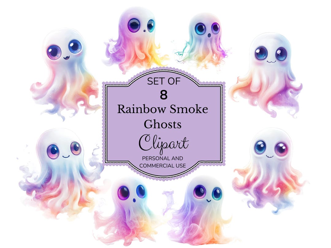 Cute Rainbow Ghost Clipart | Spooky Vibes PNG | Halloween Png | Digital ...