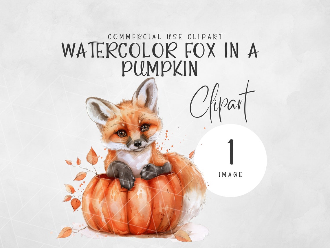 Watercolor Fox in A Pumpkin Clipart | Halloween Watercolor Baby Shower ...
