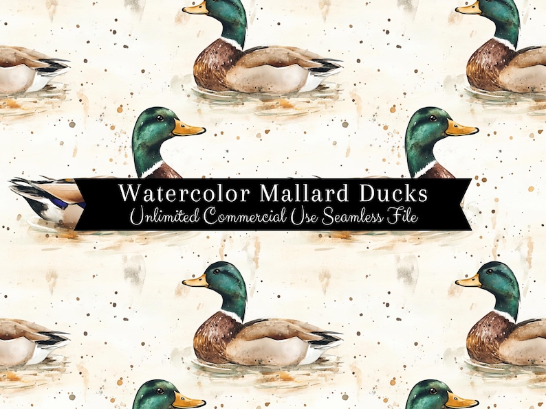 Seamless Mallard Duck Pattern Watercolor Ducks Hunting Backgrounds ...