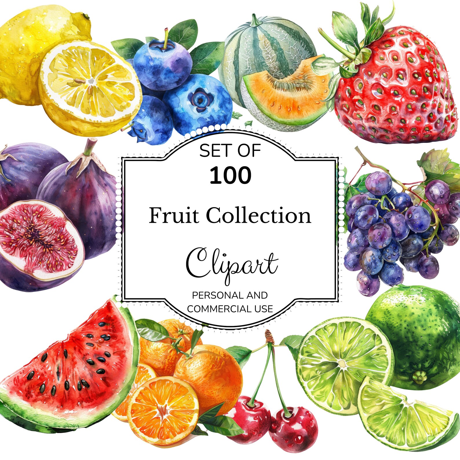 Watercolor Fruits Clipart Bundle Farm Clipart Watercolor Clipart Berry ...