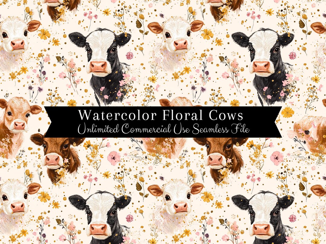 Watercolor Baby Cow Print Seamless | Calf Seamless Pattern | Commercial ...