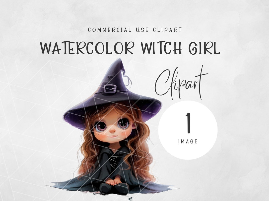 Watercolor Purple Little Witch Clipart | Halloween Watercolor Baby ...