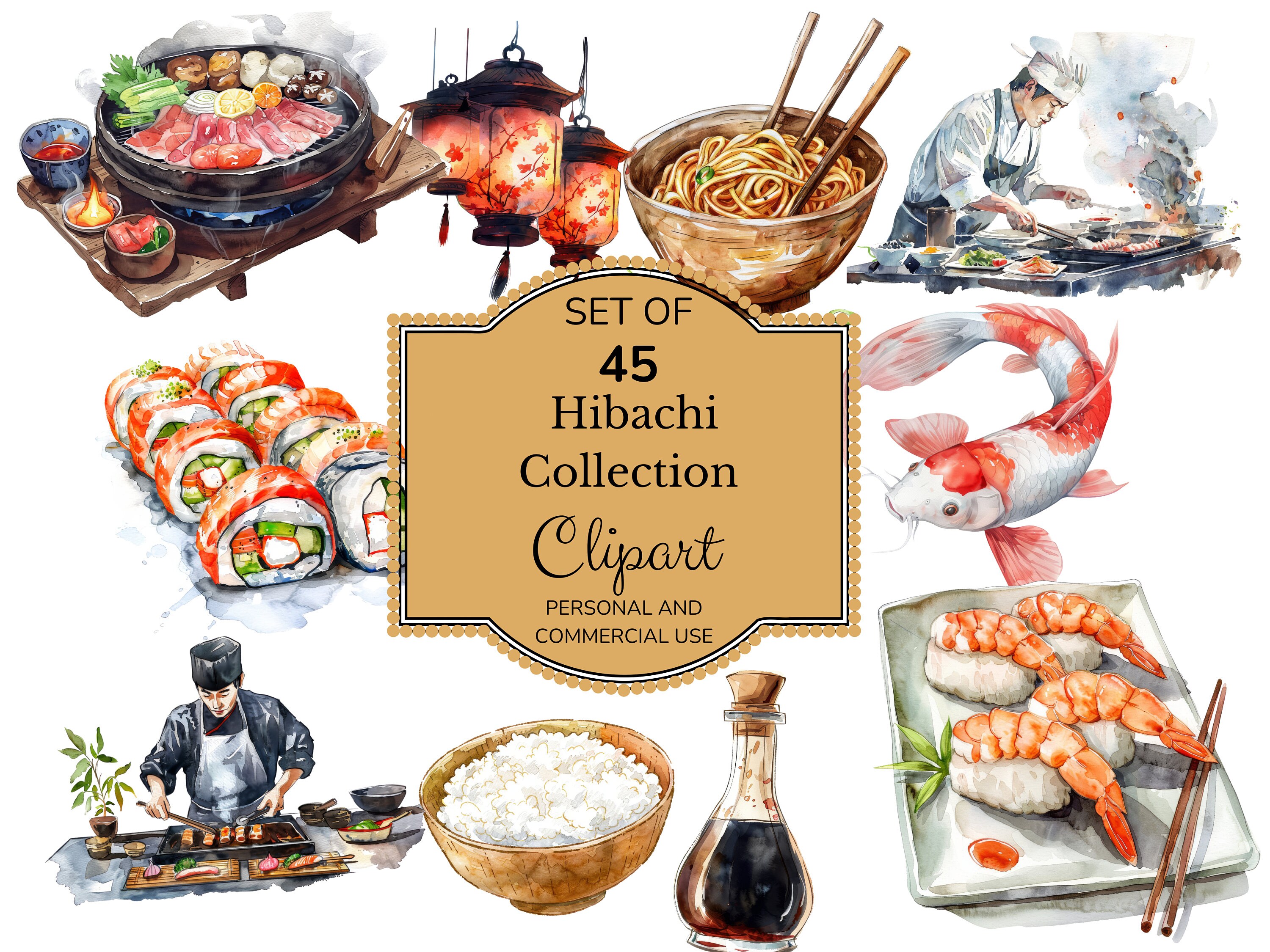Watercolor Hibachi Clipart | Commercial Use | Hibachi Party Png ...