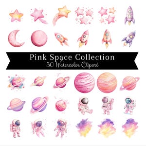 Watercolor Pink Space Clipart Bundle | Cute Astronauts | Rocket and ...