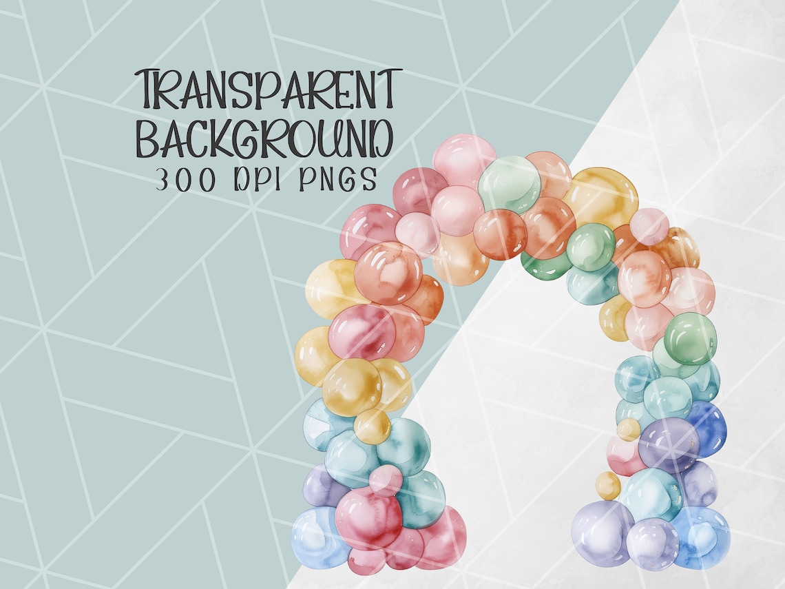 Watercolor Rainbow Balloon Clipart | Birthday Party Clipart | Balloon ...