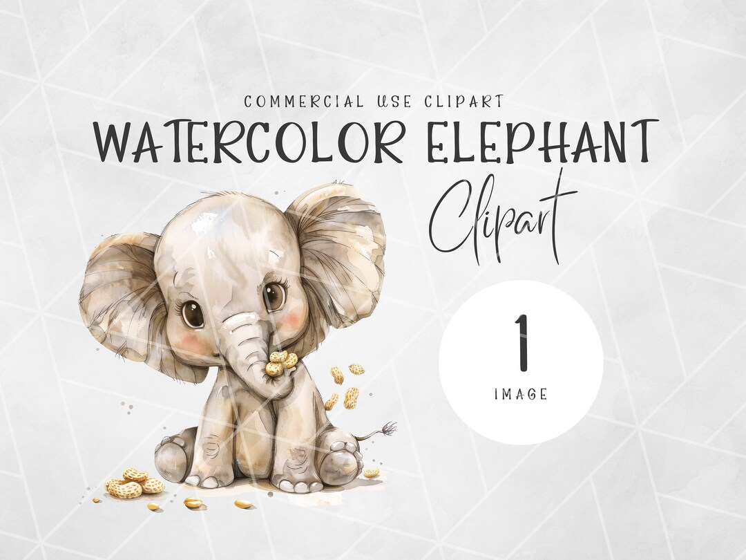 Watercolor Elephant Clipart | Baby Animal Clipart | Elephant Watercolor ...