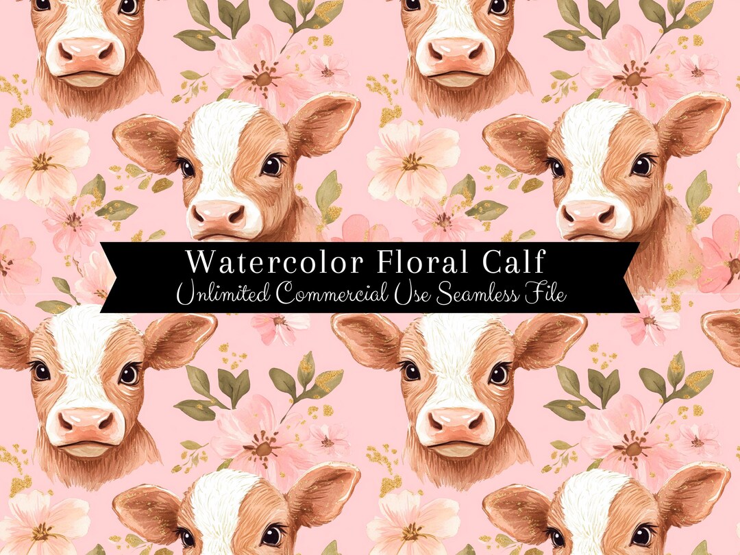 Watercolor Baby Cow Print Seamless | Calf Seamless Pattern | Commercial ...