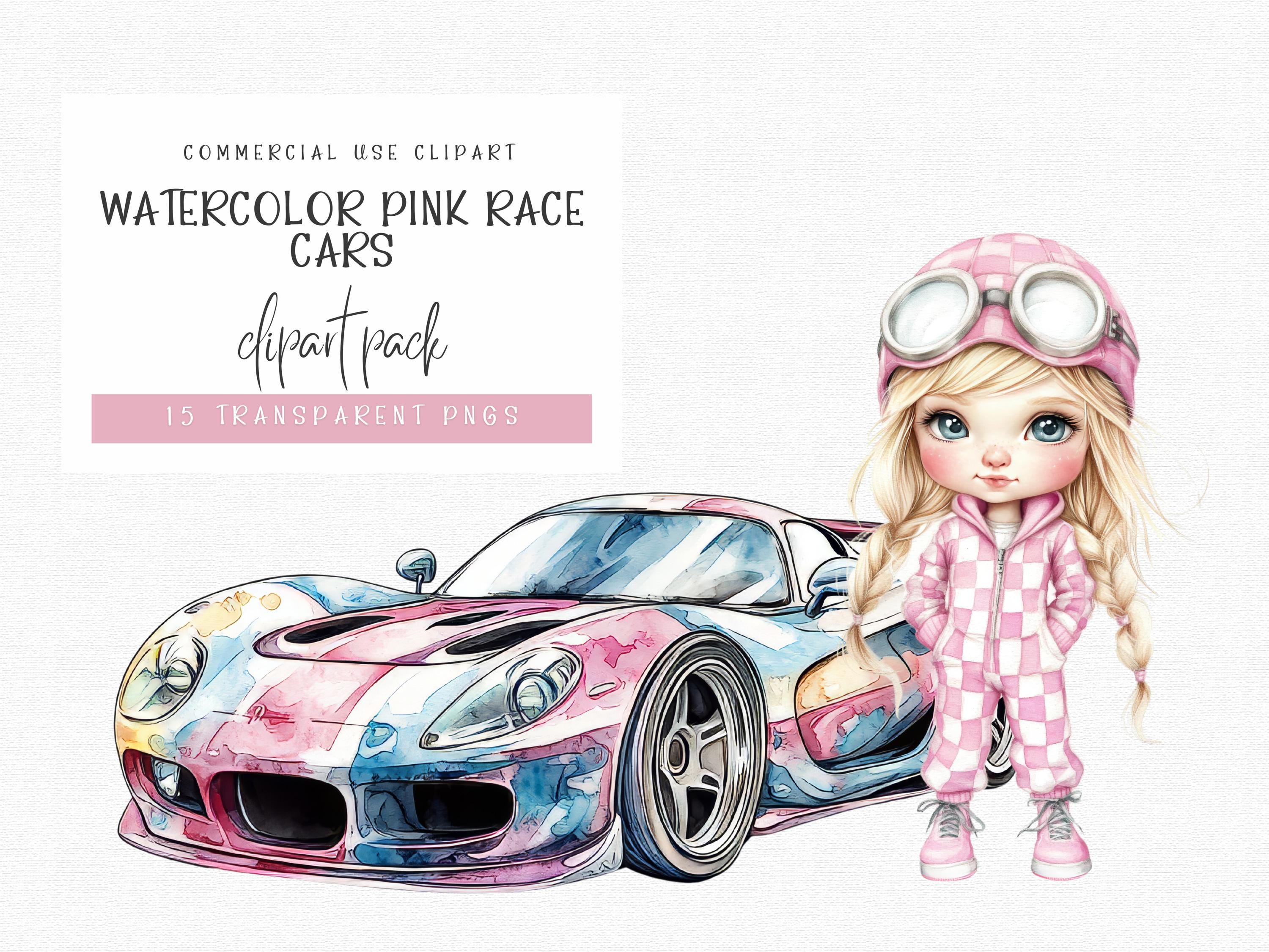 Race Car Clipart Bundle Pink Girl Race Car Clipart Two Fast Commercial ...