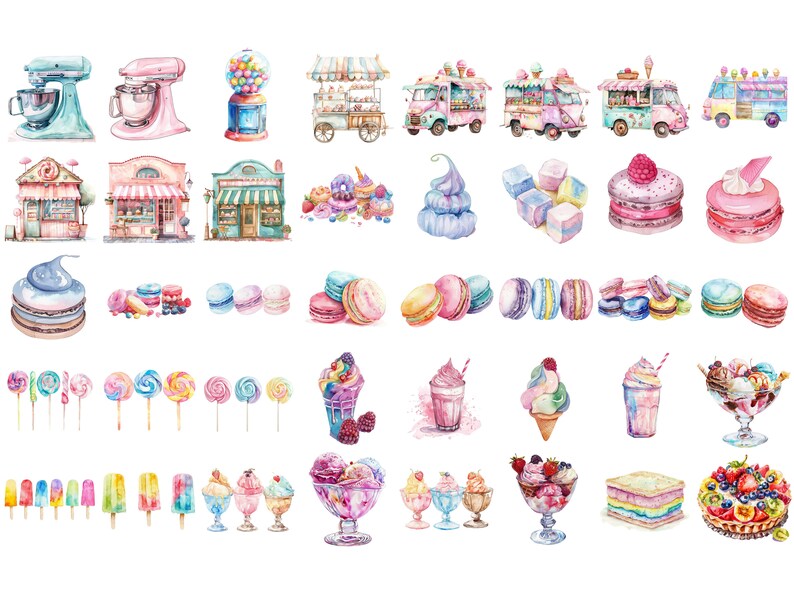 Watercolor Sweet Shop Clipart Watercolor Sweets Clipart Dessert Clip ...