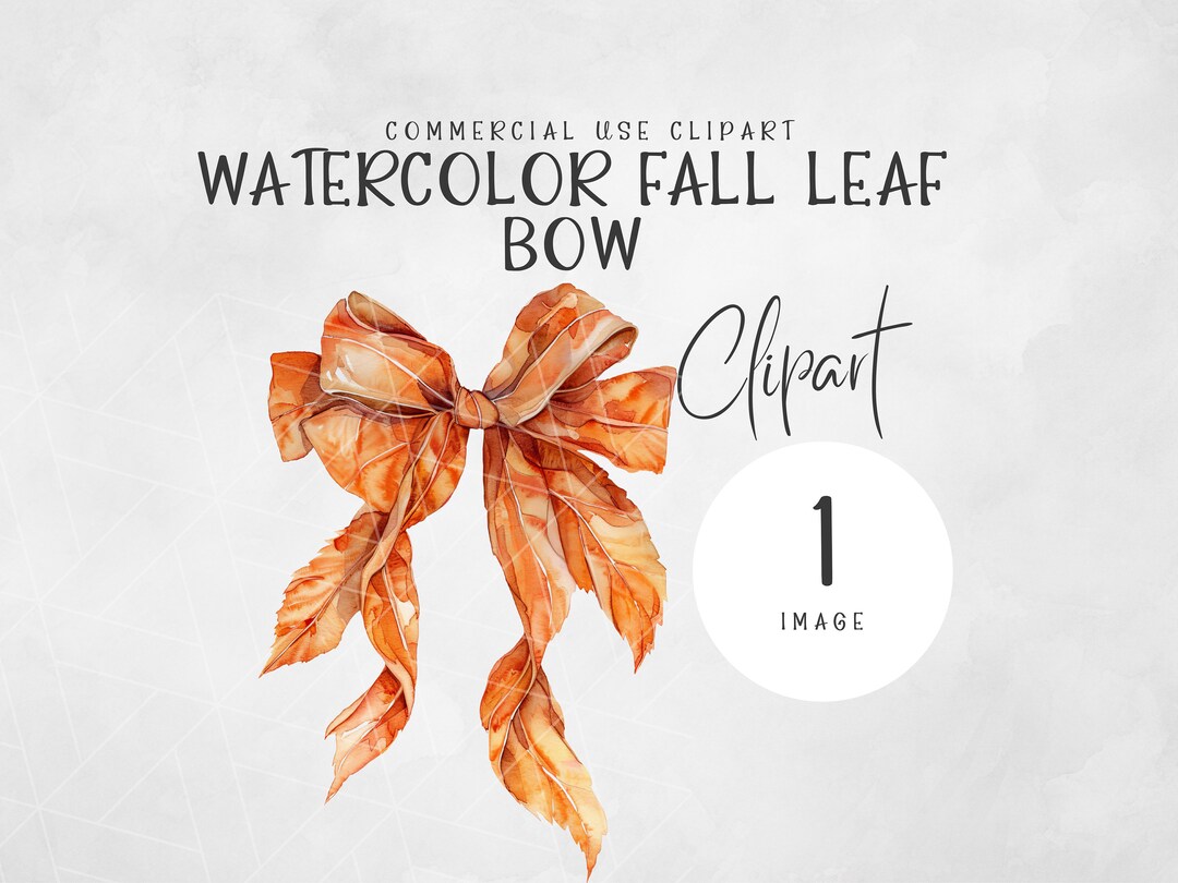 Watercolor Coquette Fall Leaf Bow Clipart | Fall Print Bow Clipart ...