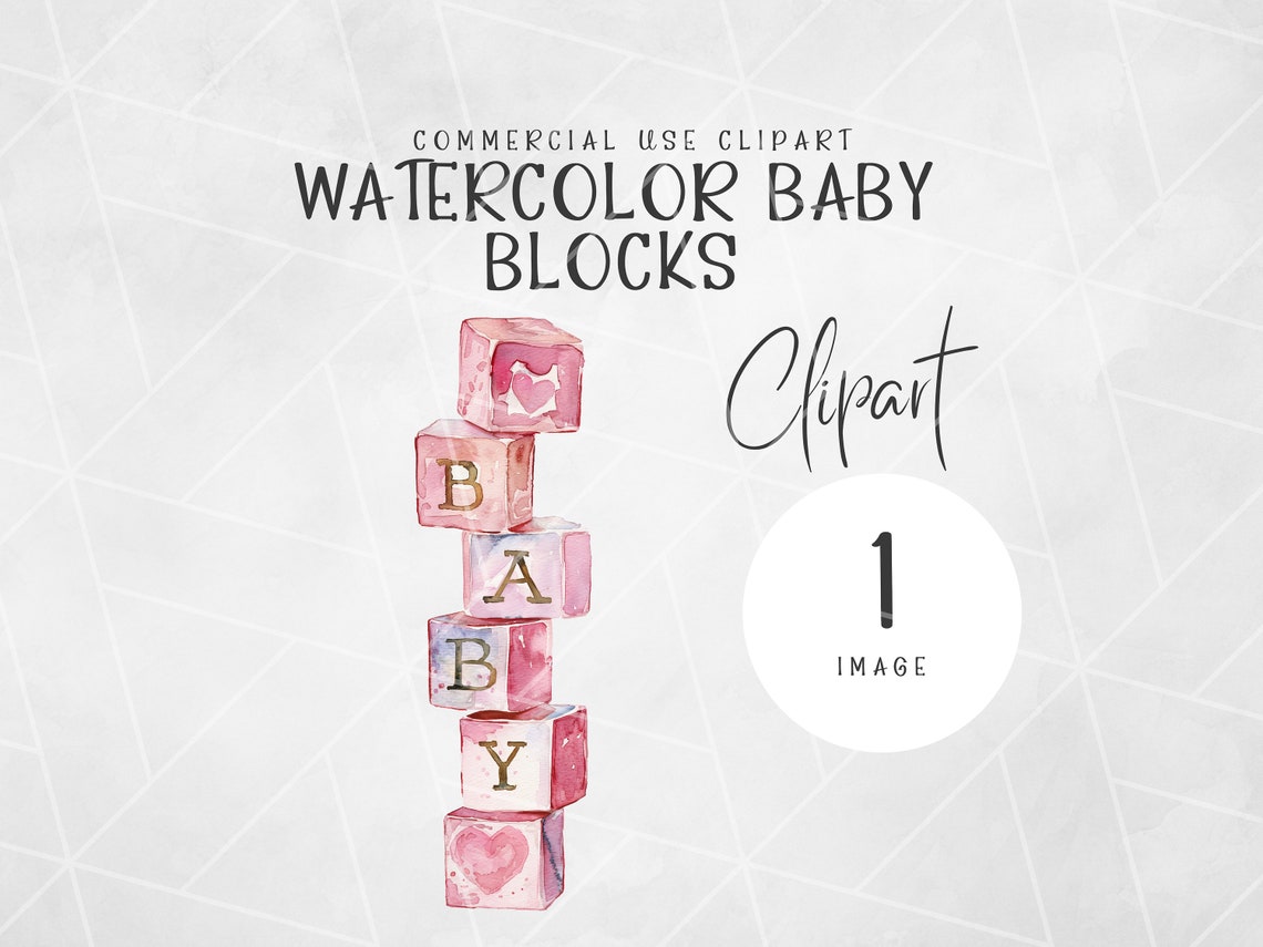 Watercolor Pink Baby Blocks Clipart | Stacked Baby Blocks PNG ...