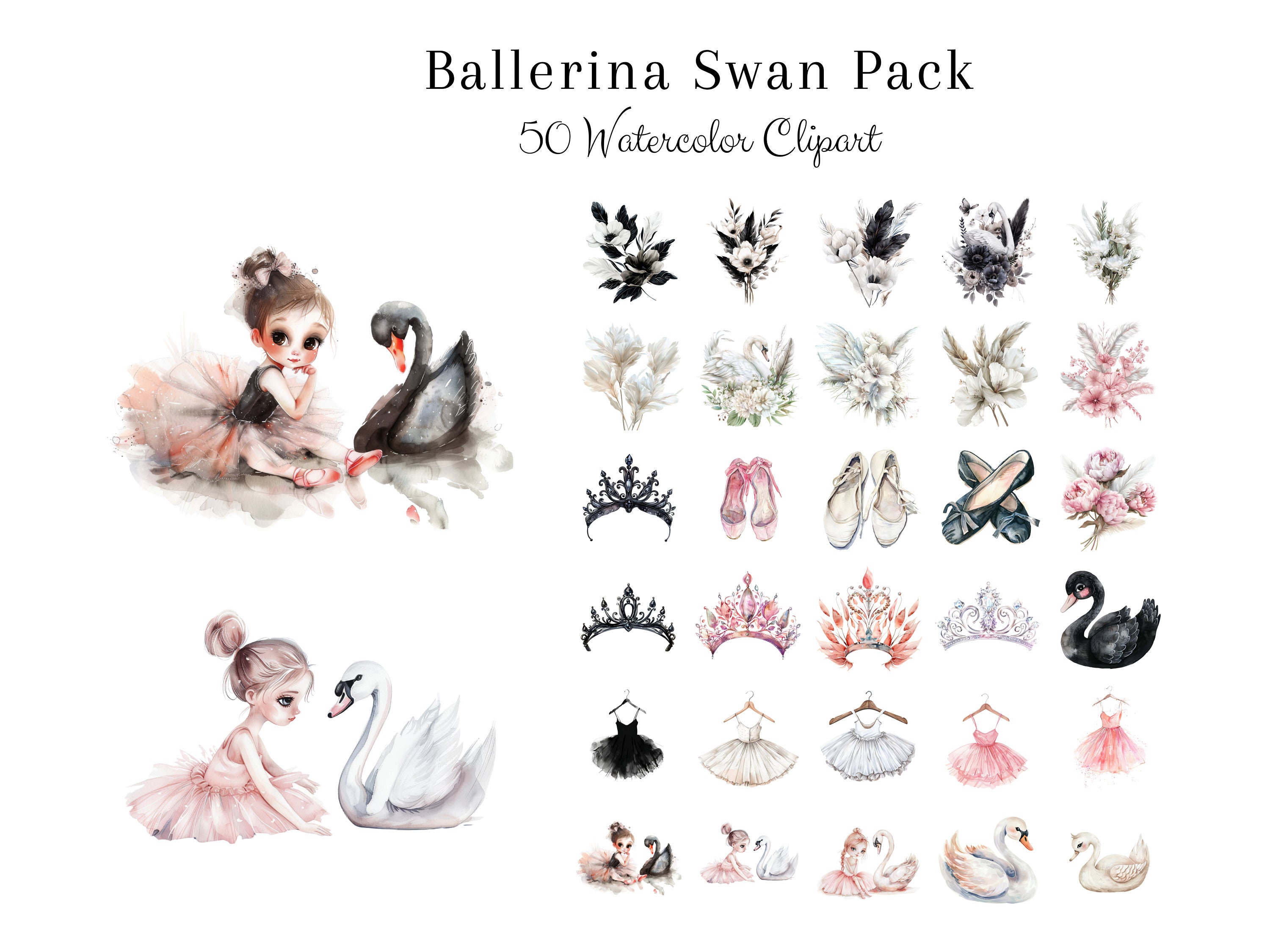 Watercolor Ballerina Clipart Pink Ballerinas Clipart Black Ballerina ...