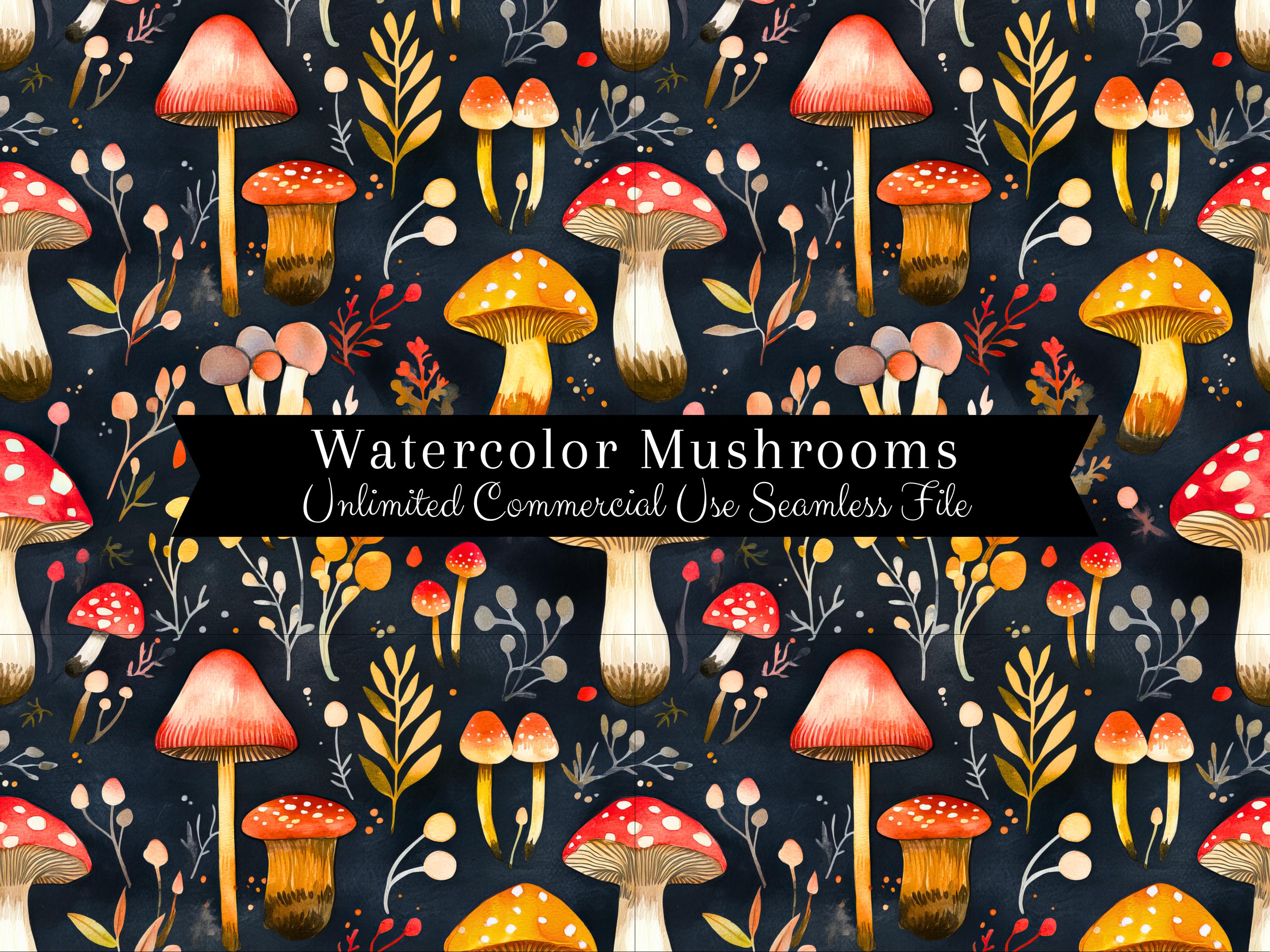 Watercolor Mushroom Seamless Print | Cottage Core Seamless Pattern ...