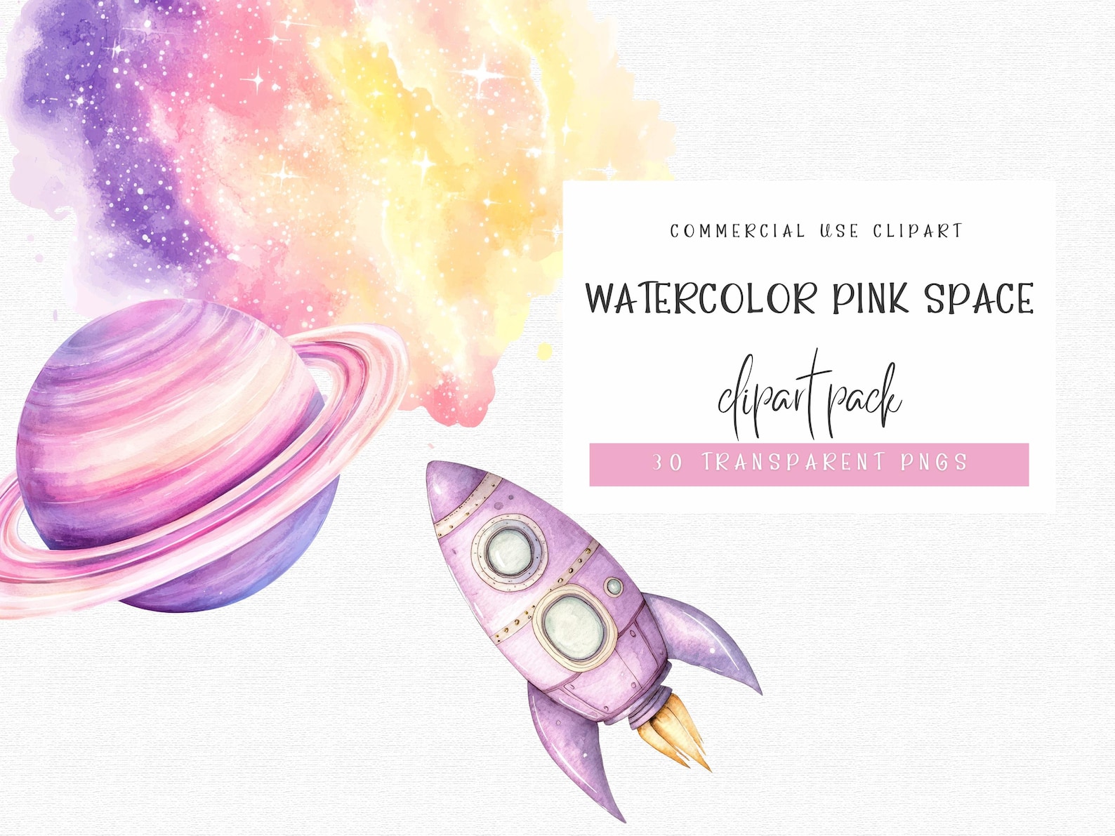 Watercolor Pink Space Clipart Bundle | Cute Astronauts | Rocket and ...
