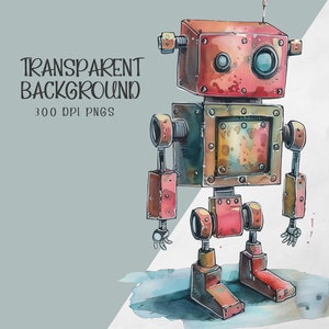 Cute Robot Watercolor Clip Art | Commercial Use | Transparent Pngs ...