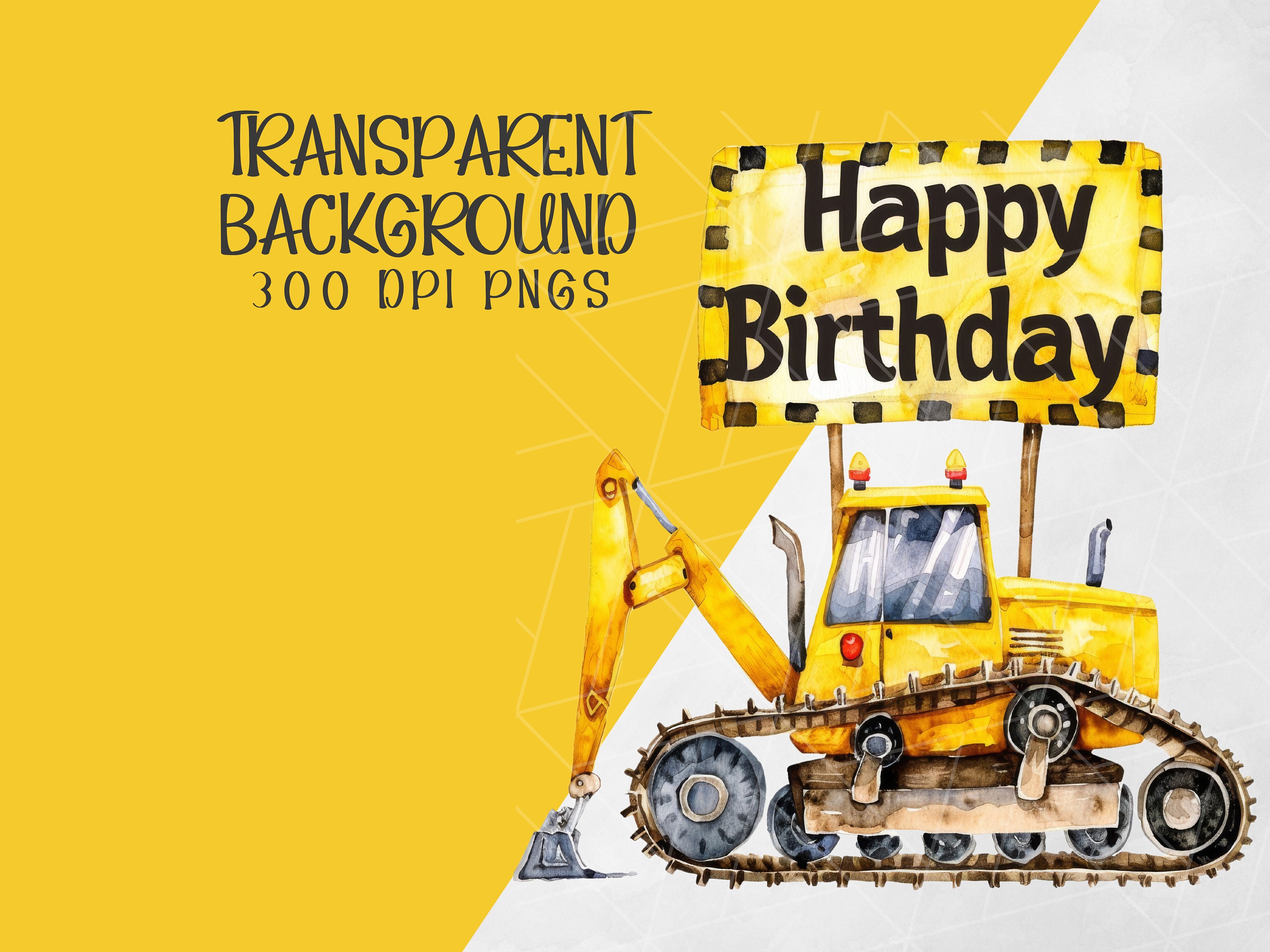 Watercolor Construction Zone Clipart Commercial Use Happy Birthday Png ...