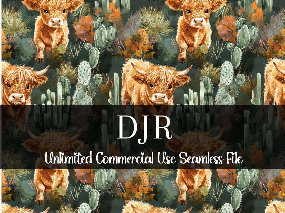 Seamless Highland Cow Pattern | Watercolor Succulent Cactus | Farm ...