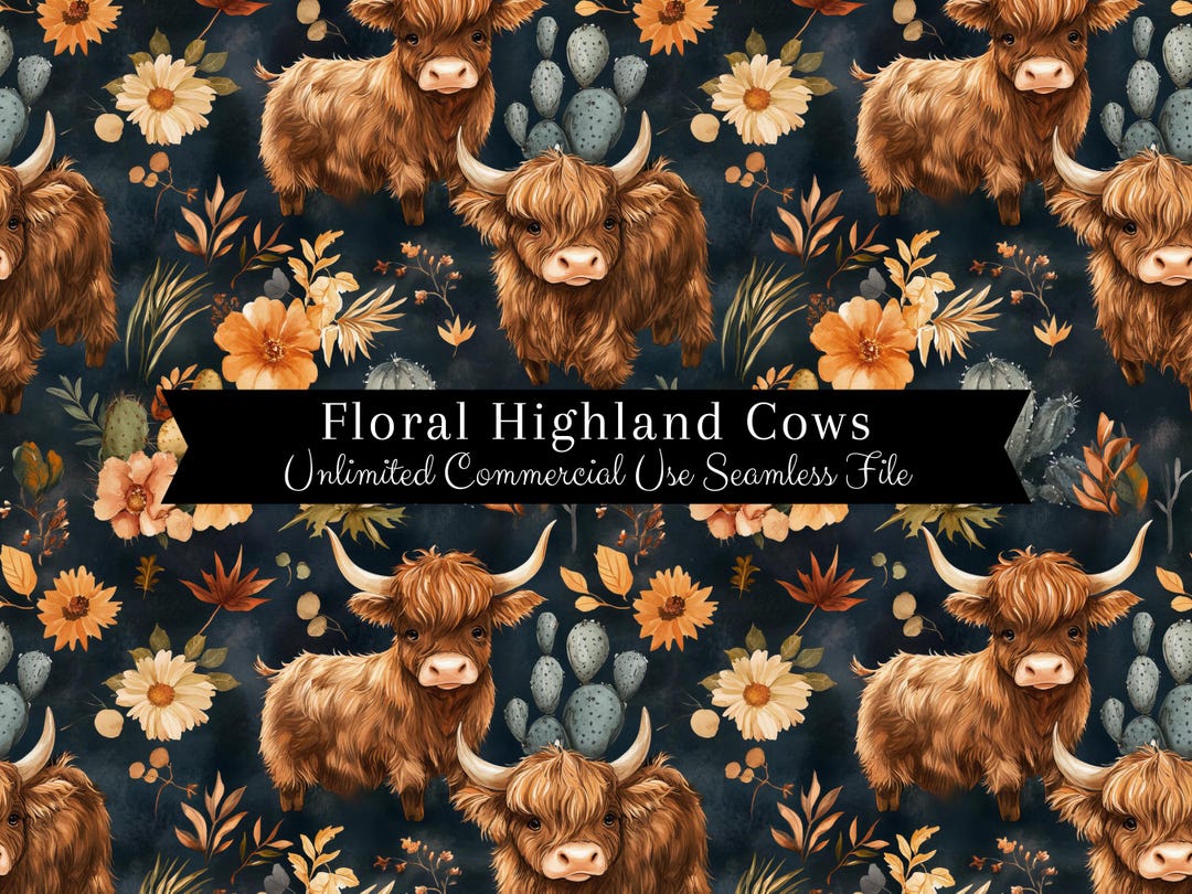 Seamless Highland Cow Pattern | Watercolor Succulent Cactus | Farm ...