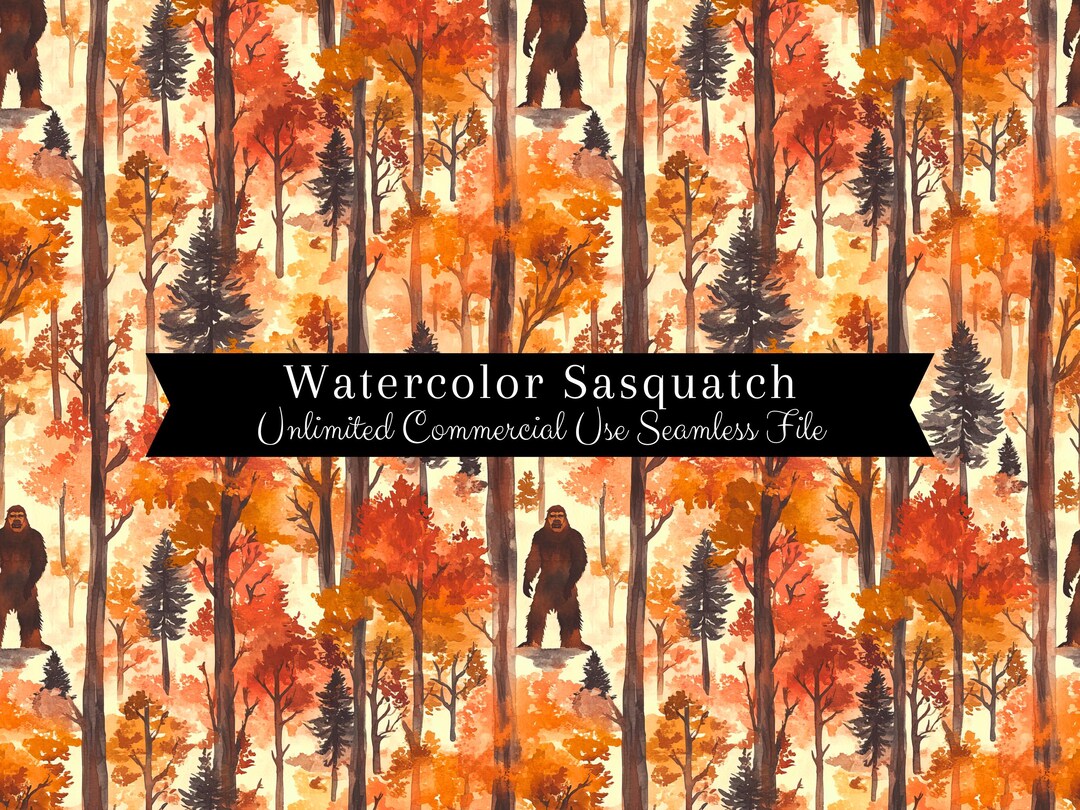 Watercolor Sasquatch Seamless Print | Big Foot Seamless Pattern ...