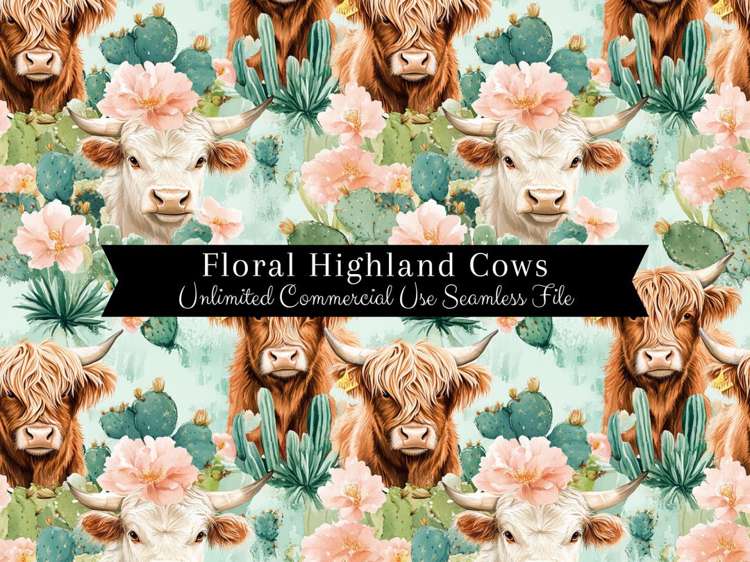 Seamless Highland Cow Pattern | Watercolor Succulent Cactus | Farm ...
