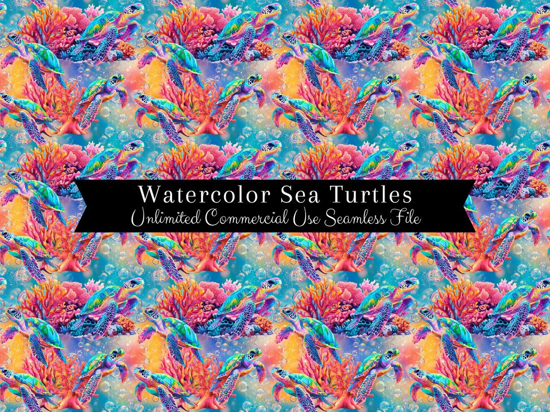 Colorful Sea Turtle Seamless Pattern | Watercolor Sea Turtle Digital ...