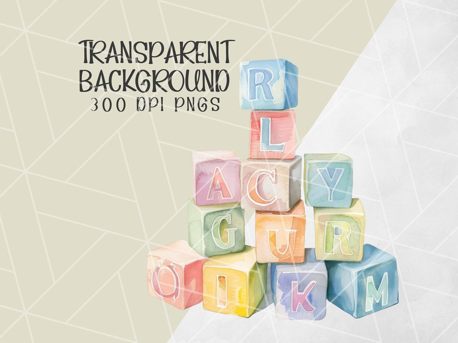 Watercolor Baby Blocks Clipart | Stacked Baby Blocks PNG | Watercolor ...