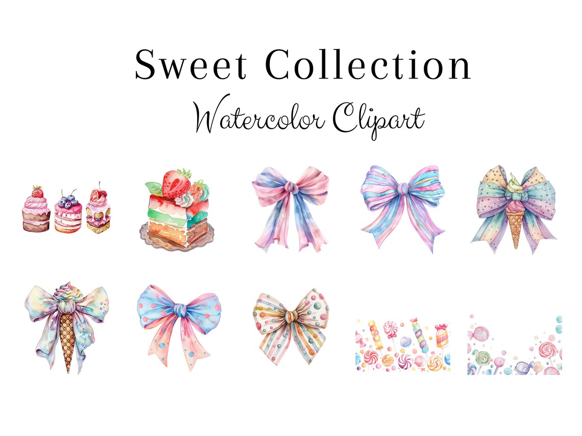 Watercolor Sweet Shop Clipart Watercolor Sweets Clipart Dessert Clip ...