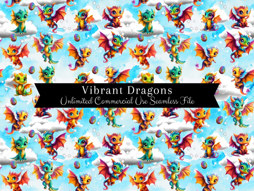 Baby Dragon Seamless Pattern | Watercolor Dragon Digital Paper ...