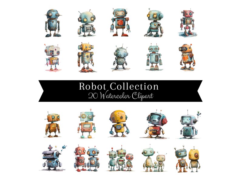 Cute Robot Watercolor Clip Art | Commercial Use | Transparent Pngs ...