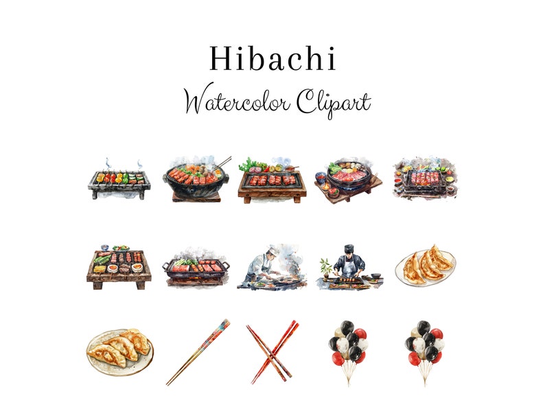 Watercolor Hibachi Clipart | Commercial Use | Hibachi Party Png ...