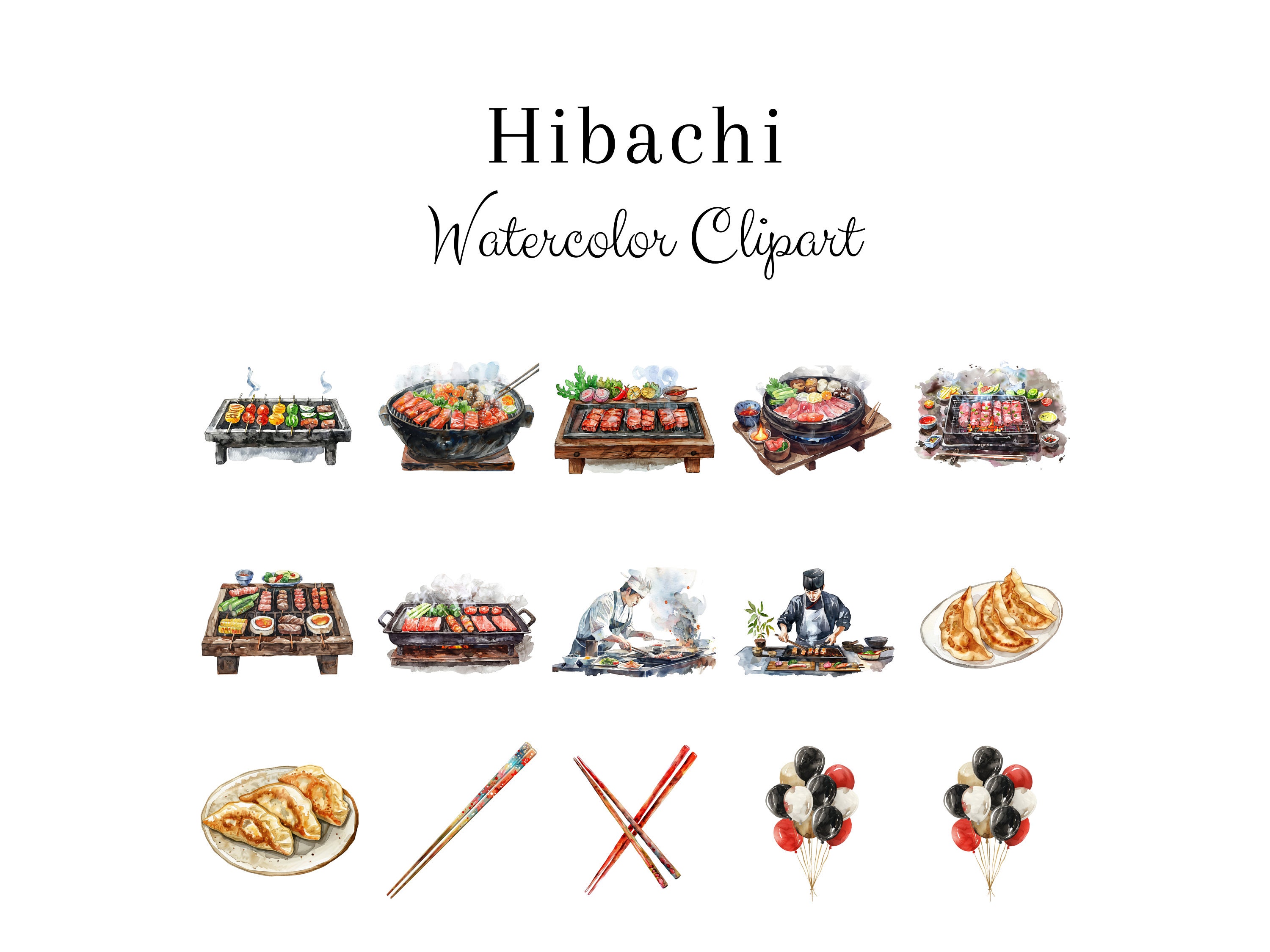 Watercolor Hibachi Clipart | Commercial Use | Hibachi Party Png ...