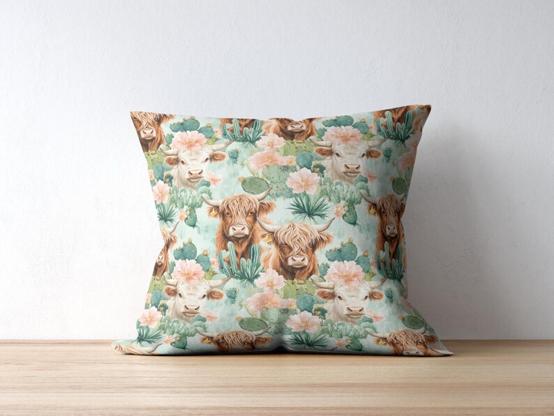 Seamless Highland Cow Pattern | Watercolor Succulent Cactus | Farm ...