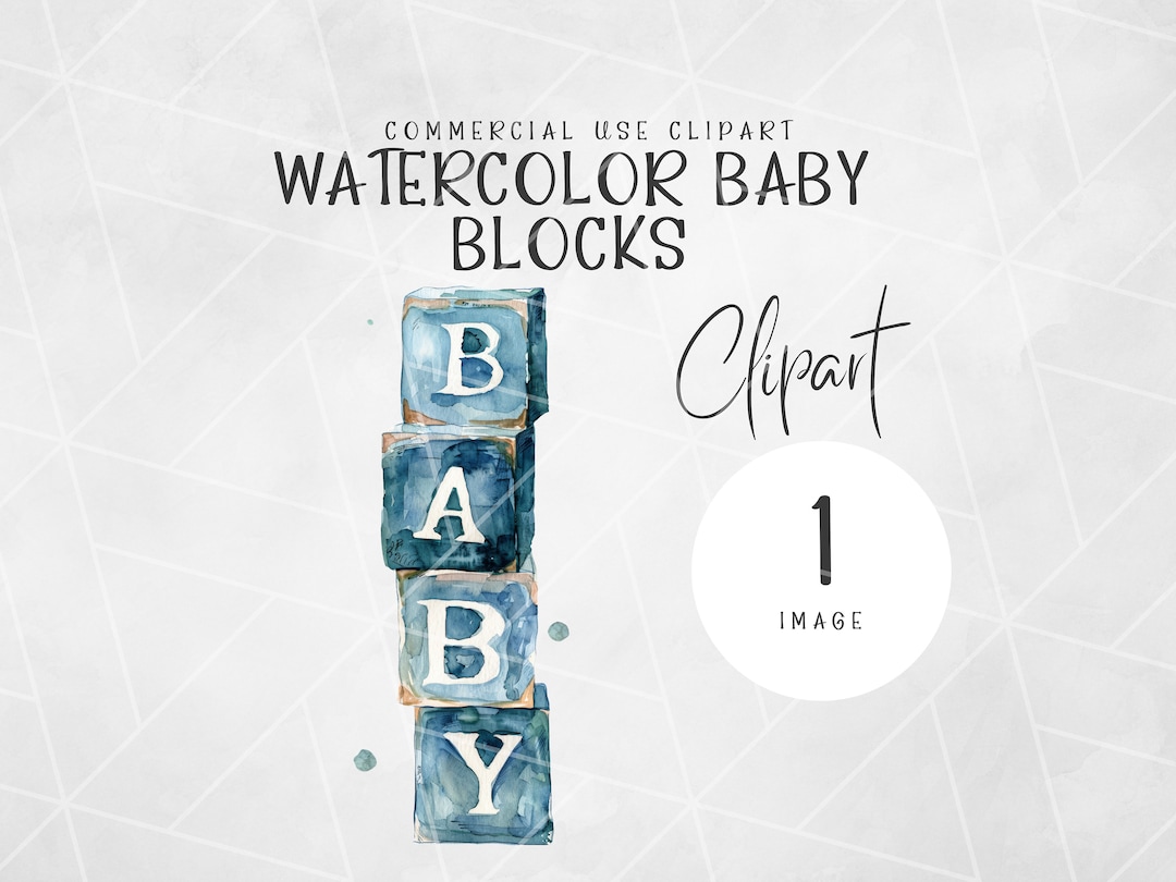 Watercolor Blue Baby Blocks Clipart | Stacked Baby Blocks PNG ...