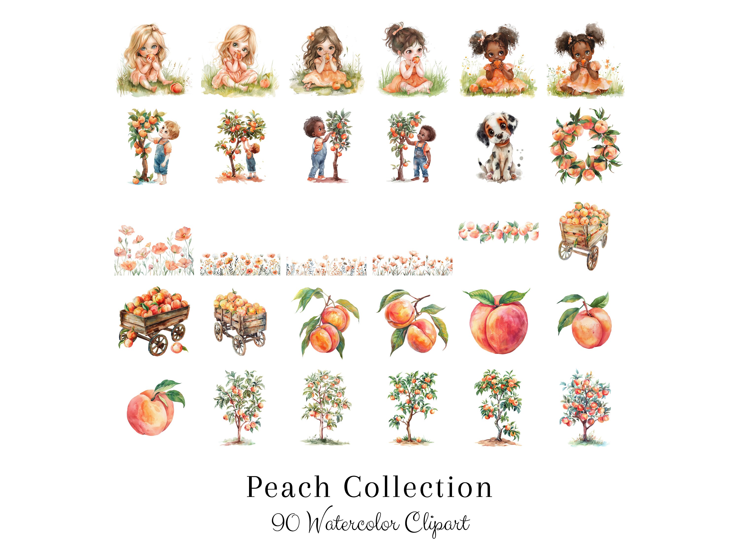 Watercolor Peach Bundle Clipart | Peach Baby Shower Clipart | Nursery ...
