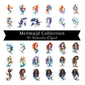 Watercolor Mermaid Clipart Bundle | Under the Sea Clipart | Watercolor ...