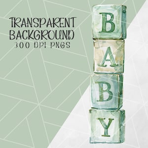 Watercolor Sage Green Baby Blocks Clipart | Stacked Baby Blocks ...