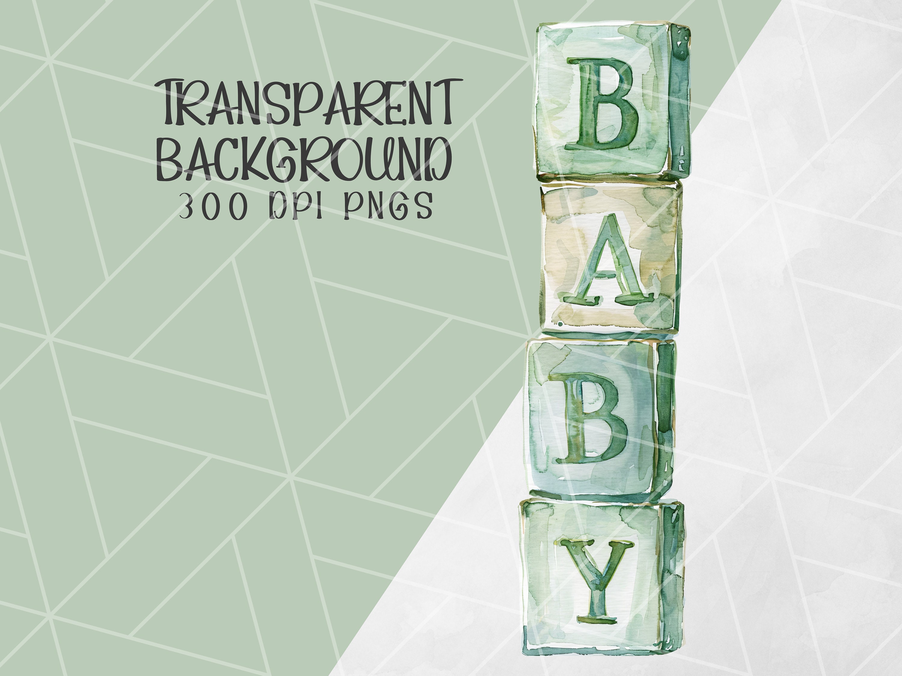 Watercolor Sage Green Baby Blocks Clipart | Stacked Baby Blocks ...