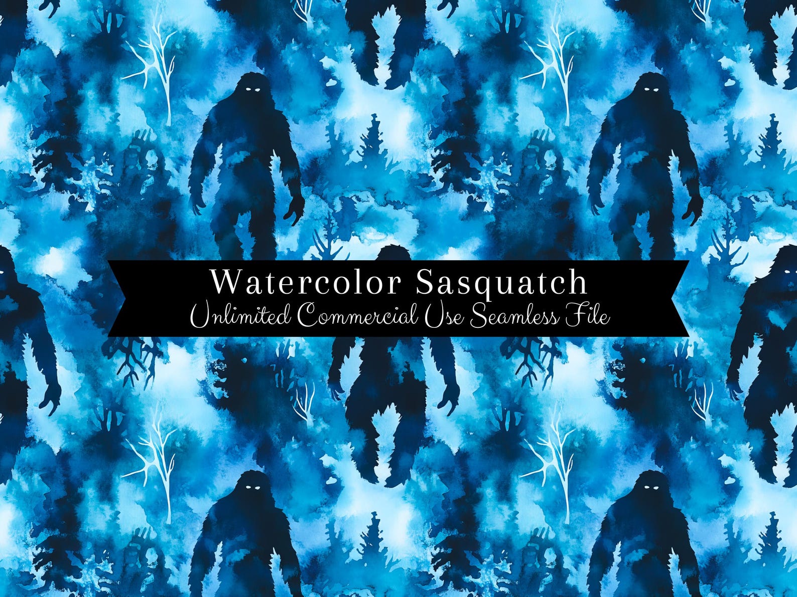 Watercolor Sasquatch Seamless Print | Big Foot Seamless Pattern ...