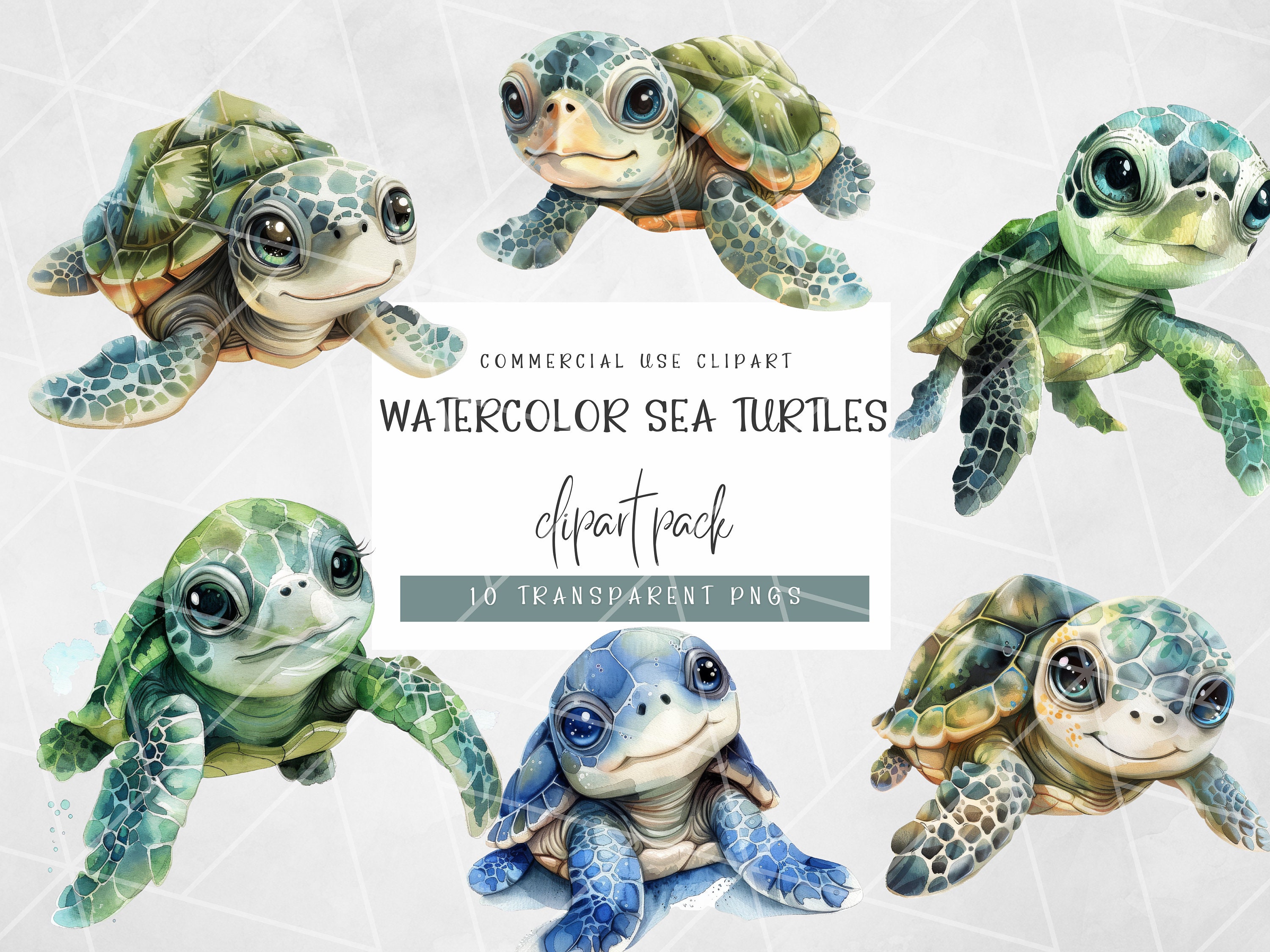 Watercolor Baby Sea Turtle Clipart Bundle | Turtle PNG | Ocean Clip Art ...