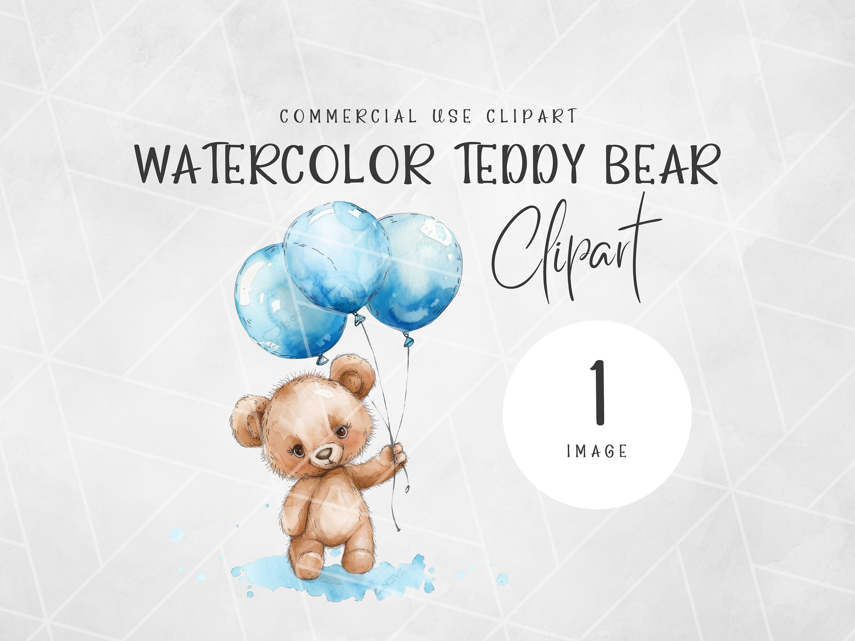Watercolor Teddy Bear With Clue Balloon Clipart | We Can Bearly Wait ...