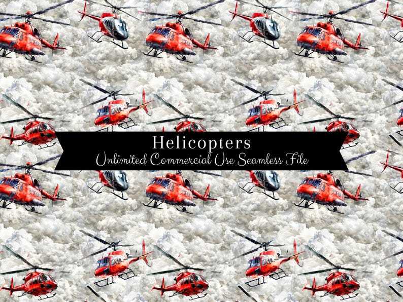 Helicopter Seamless Pattern | Watercolor Clouds Digital Paper ...
