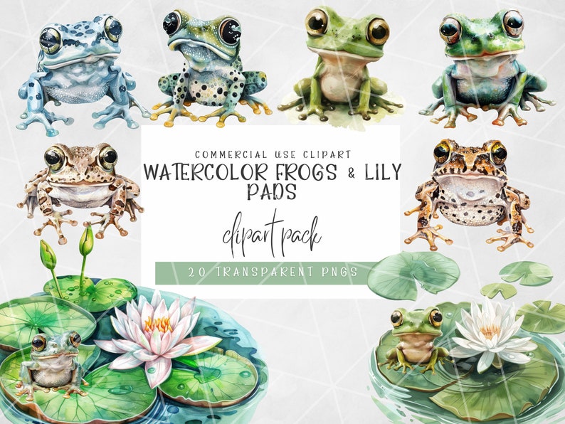 Watercolor Cute Baby Frog Clipart | Frog on Lily Pad | Pond Clipart ...