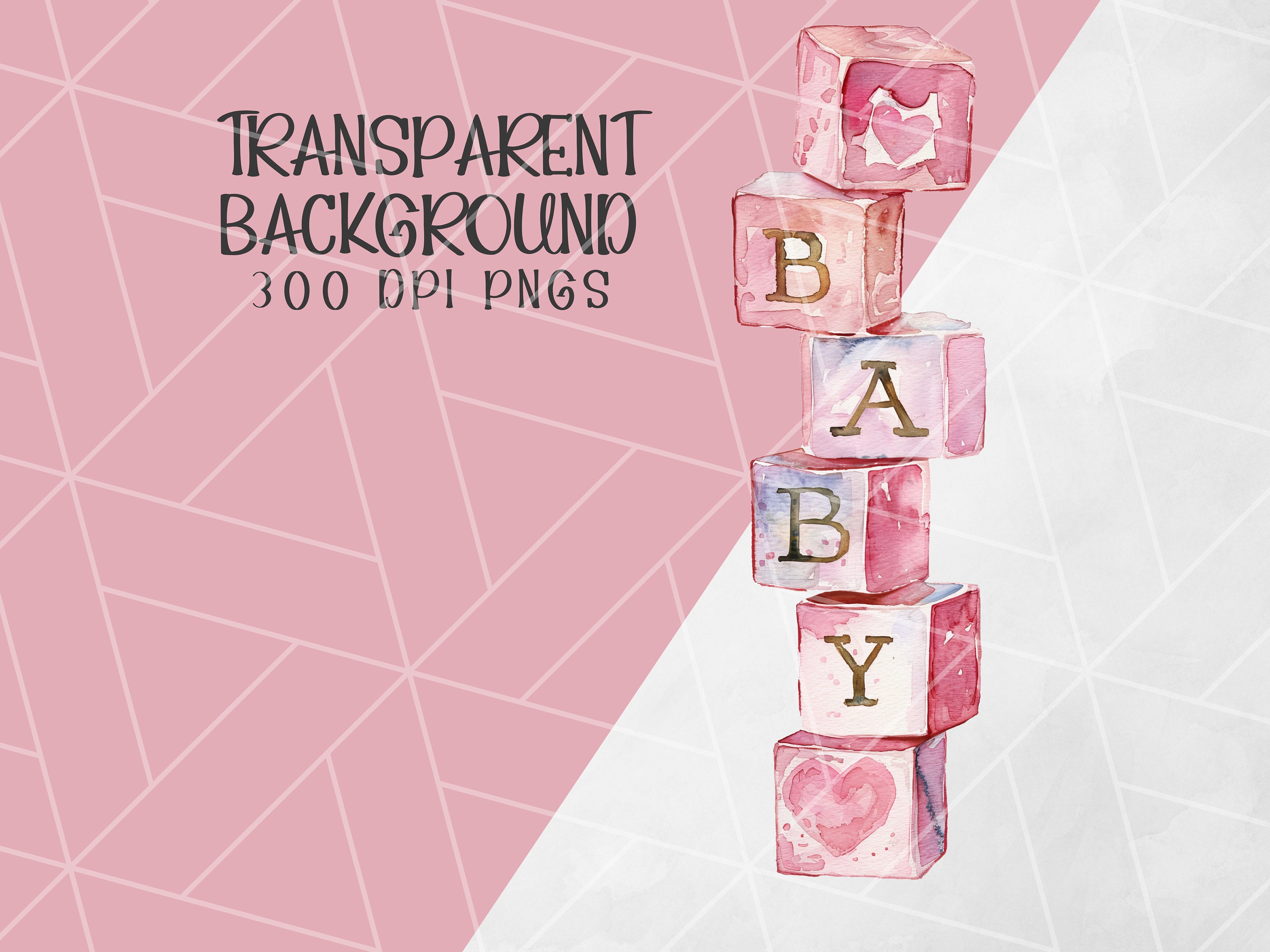 Watercolor Pink Baby Blocks Clipart | Stacked Baby Blocks PNG ...