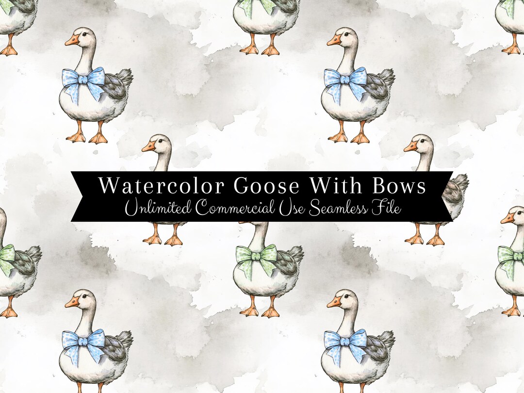 Watercolor Goose With Bows Seamless Print | Goose Seamless Pattern ...