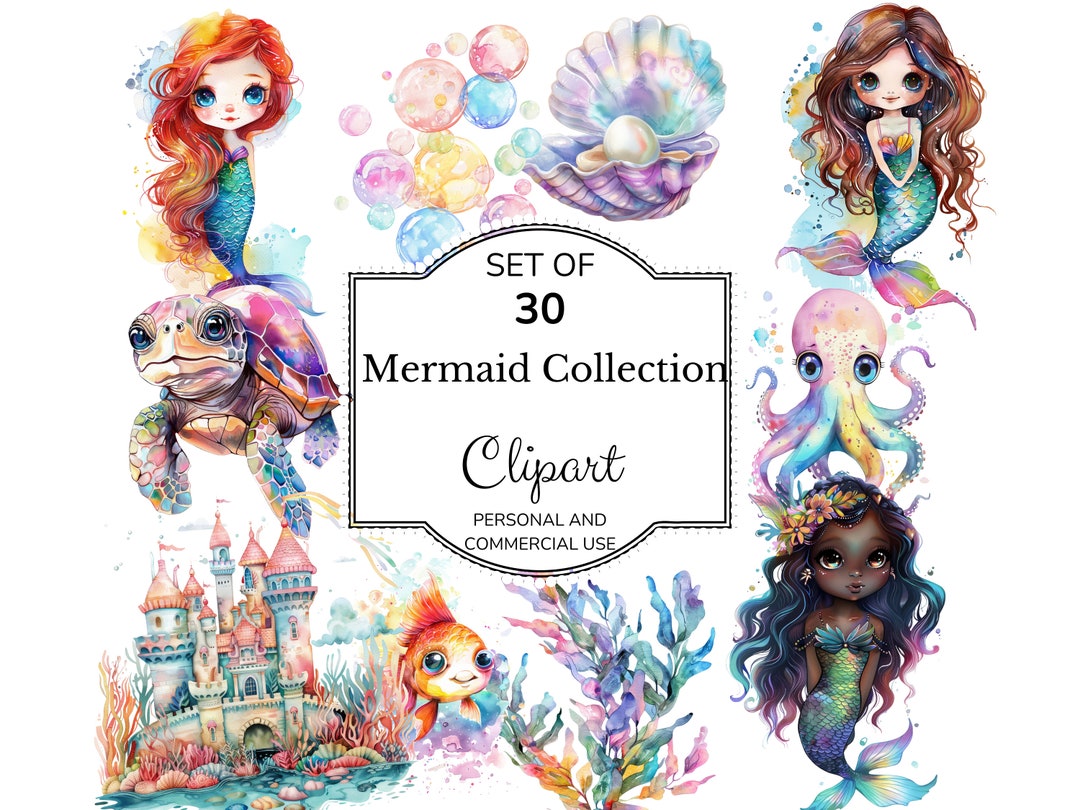 Watercolor Mermaid Clipart Bundle | Under the Sea Clipart | Watercolor ...