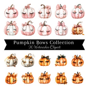 Coquette Bow Pumpkin Watercolor Clipart | Watercolor Pink Pumpkin PNG ...