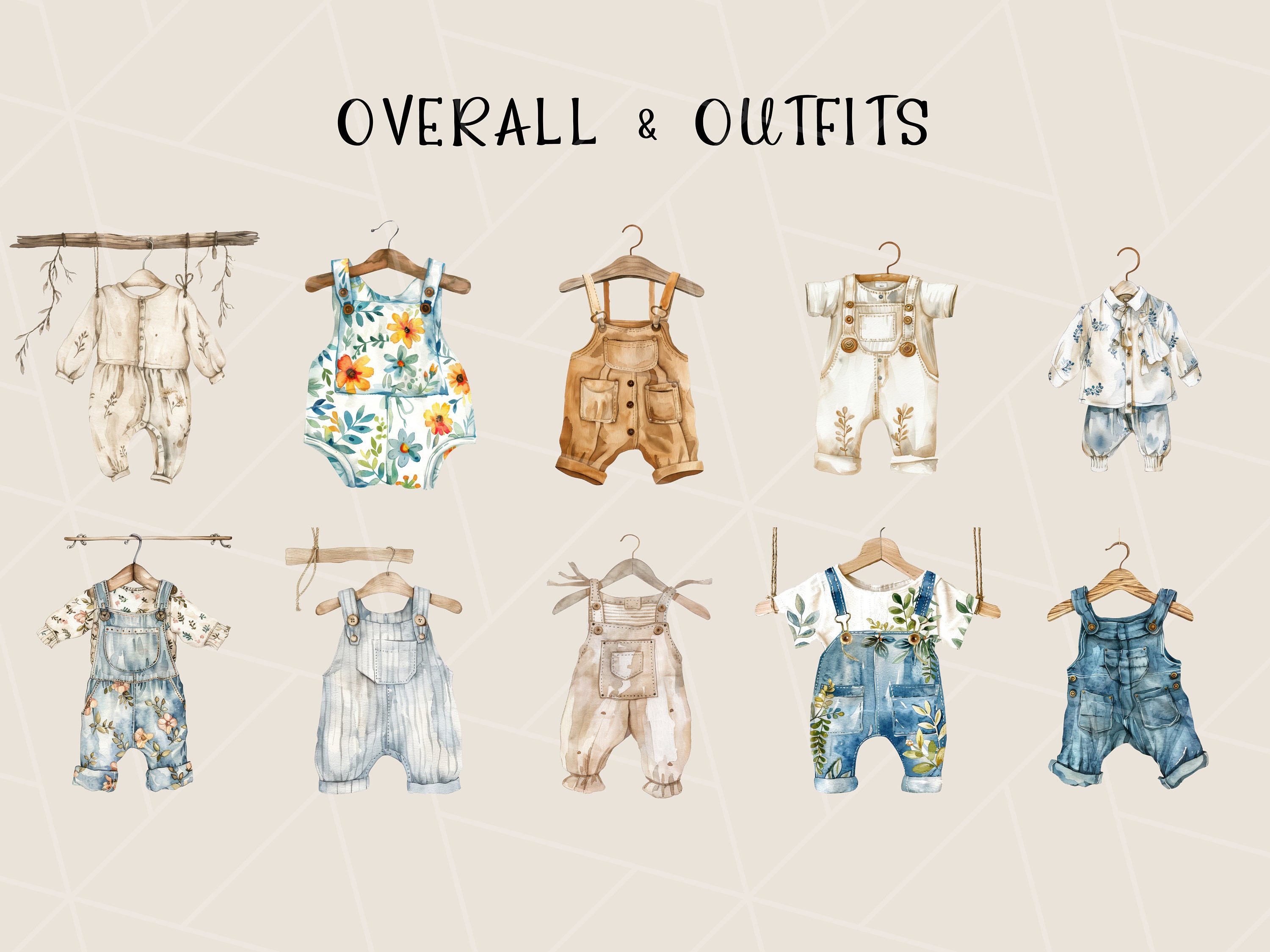 Watercolor Boho Baby Clothes Clipart | Boho Baby Girl Clipart | Boho ...