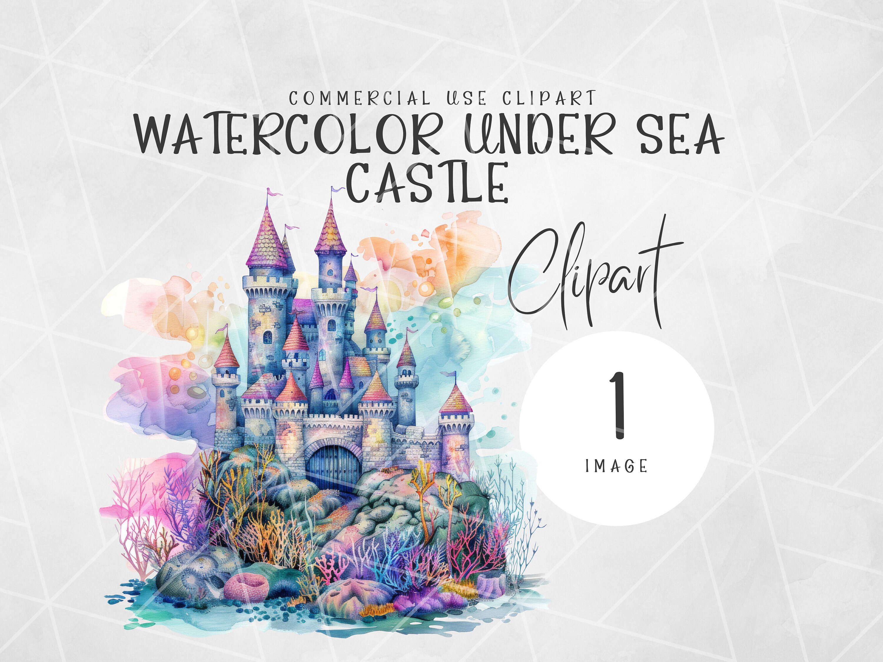 Watercolor Under the Sea Castle Princess Clipart Fairytale Clipart ...