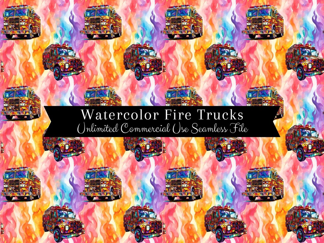 Seamless Stained Glass Fire Truck Pattern | Watercolor Fire Engine ...