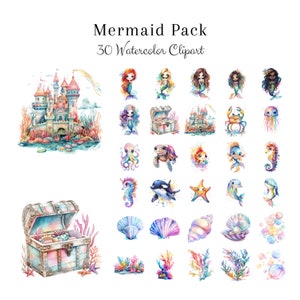 Watercolor Mermaid Clipart Bundle | Under the Sea Clipart | Watercolor ...